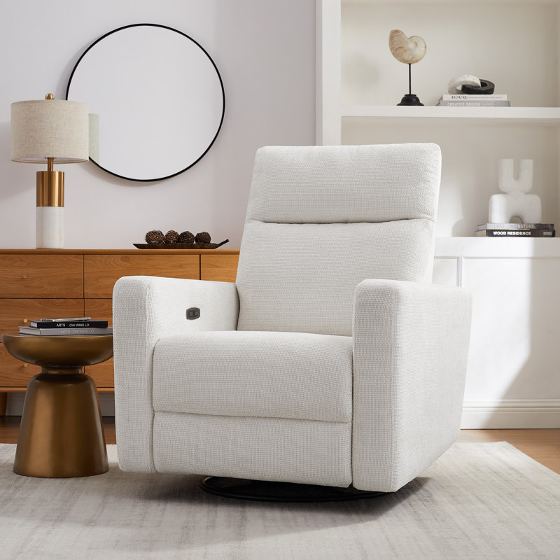 Olmas 33.5 Wide Modern Supper Soft High Back Power Swivel Rocker Recliner with USB Charger Latitude Run Upholstery Color Cream